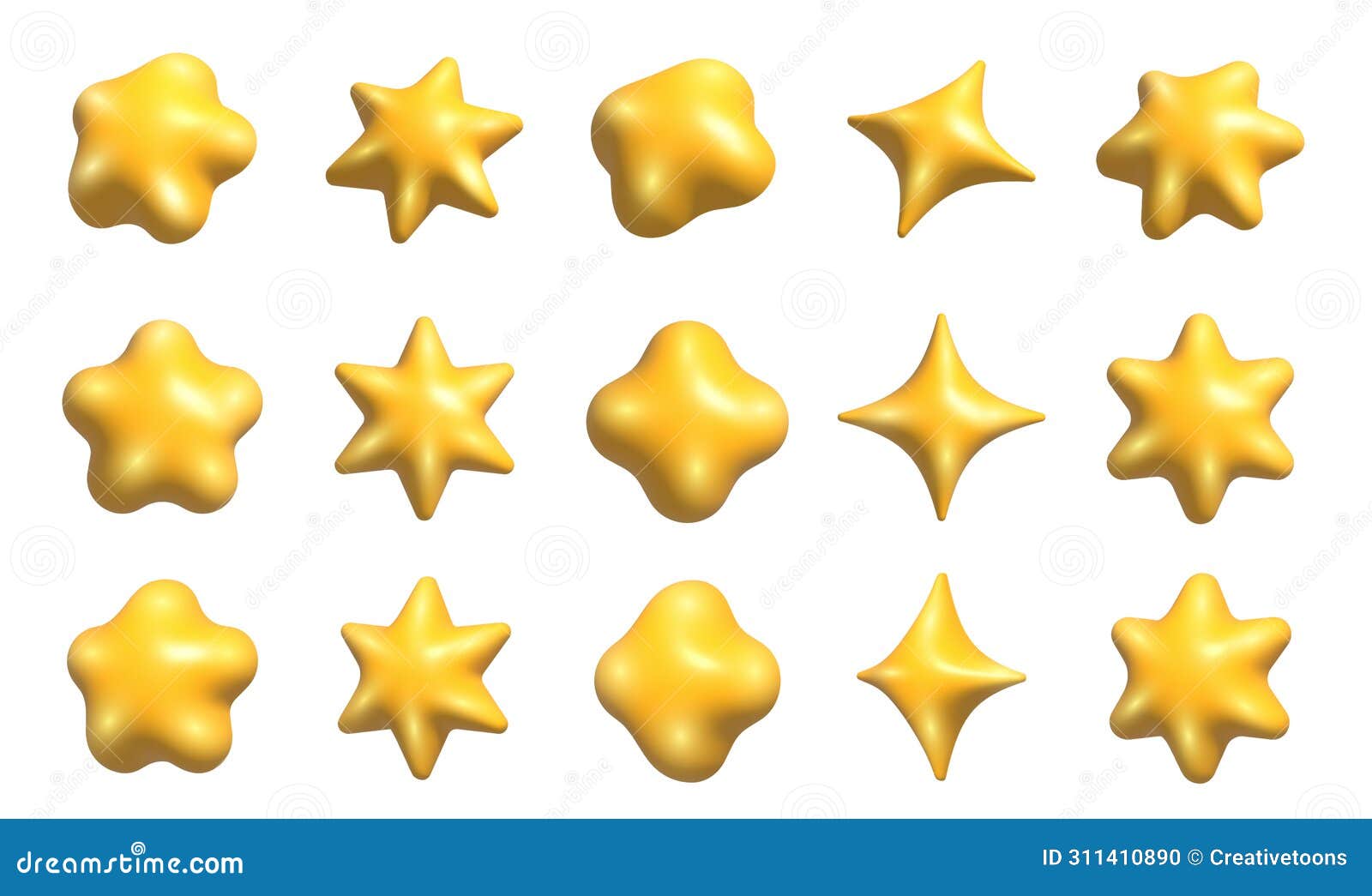3D Yellow Stars Set. Realistic 3d Yellow Stars Set from Different ...