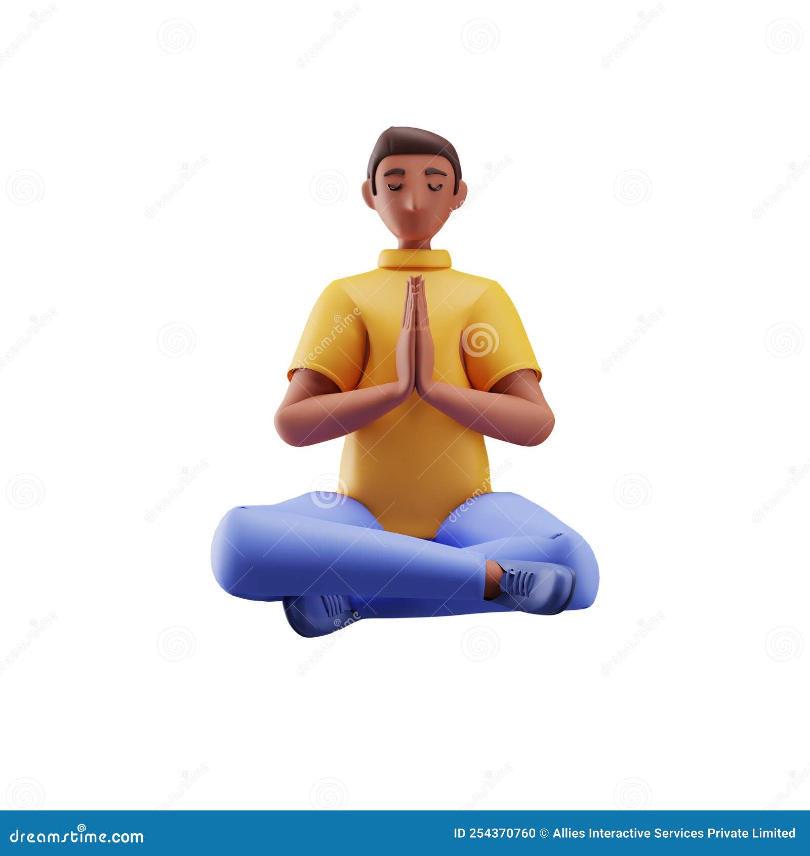 3D Young Man Doing Namaste in Sitting Stock Illustration - Illustration ...