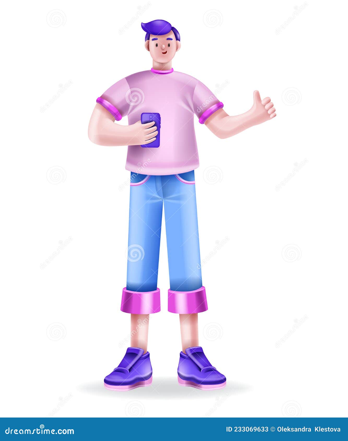 3d Young Man Holding Smartphone Happy Vector Cartoon Character