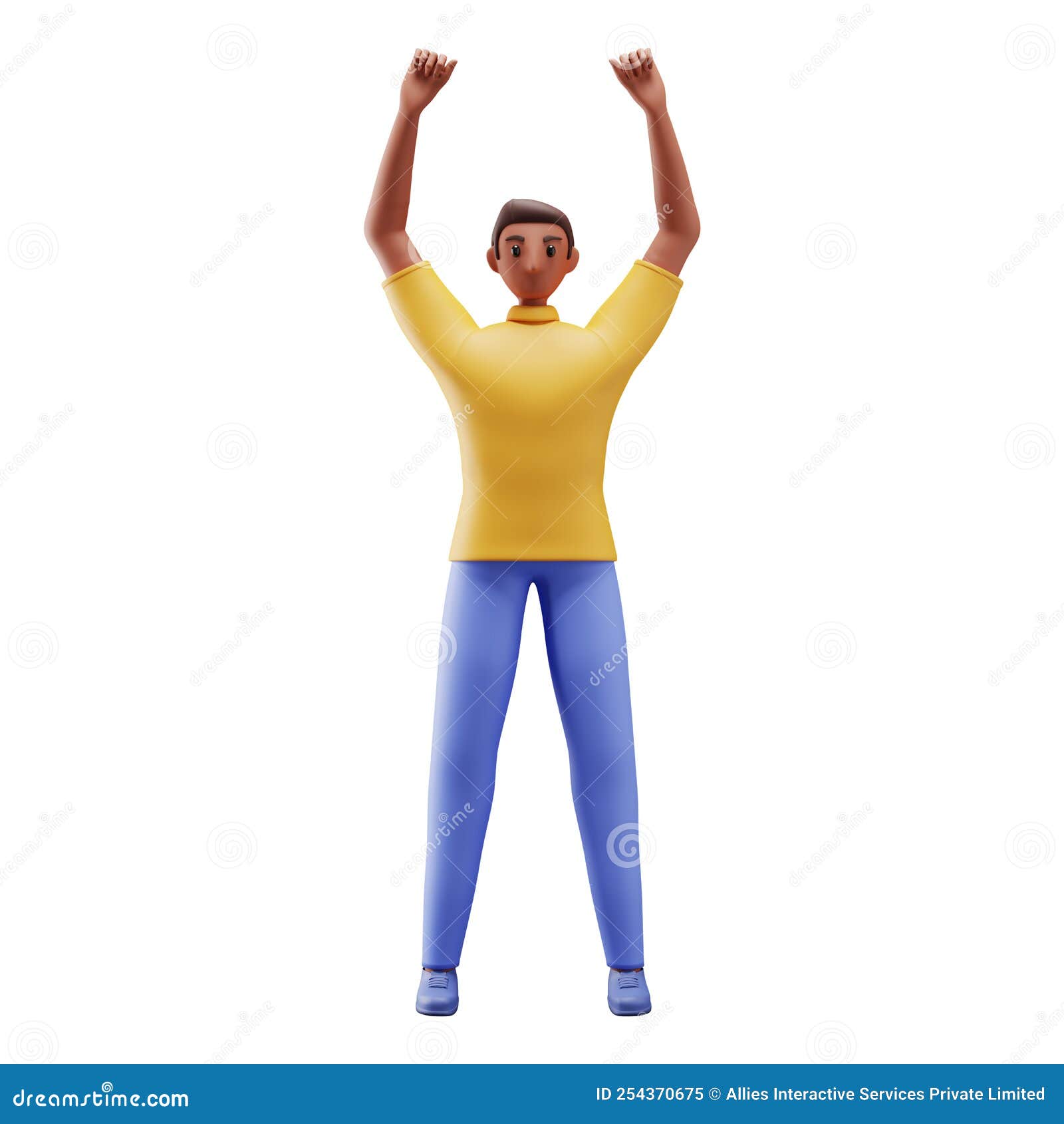 3D Young Man Raising Hands on White Stock Illustration - Illustration ...