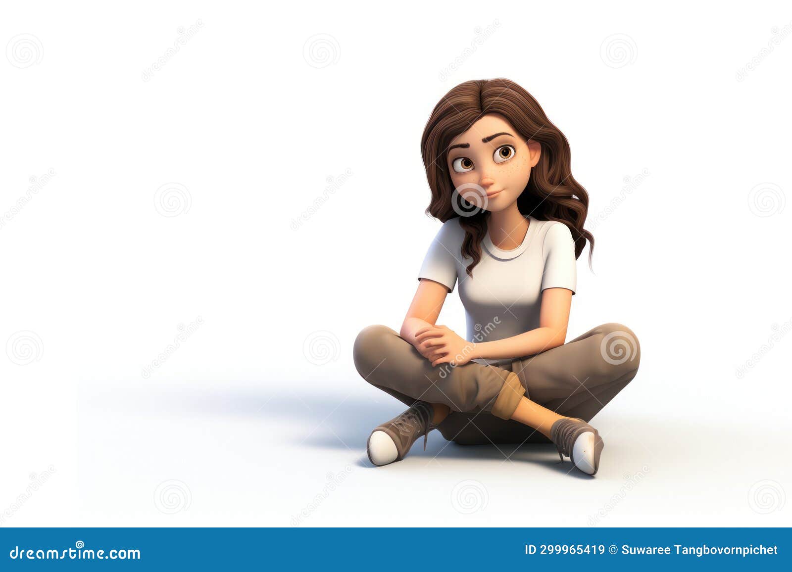 3d of Young Woman Sit Down and Think Stock Illustration - Illustration ...