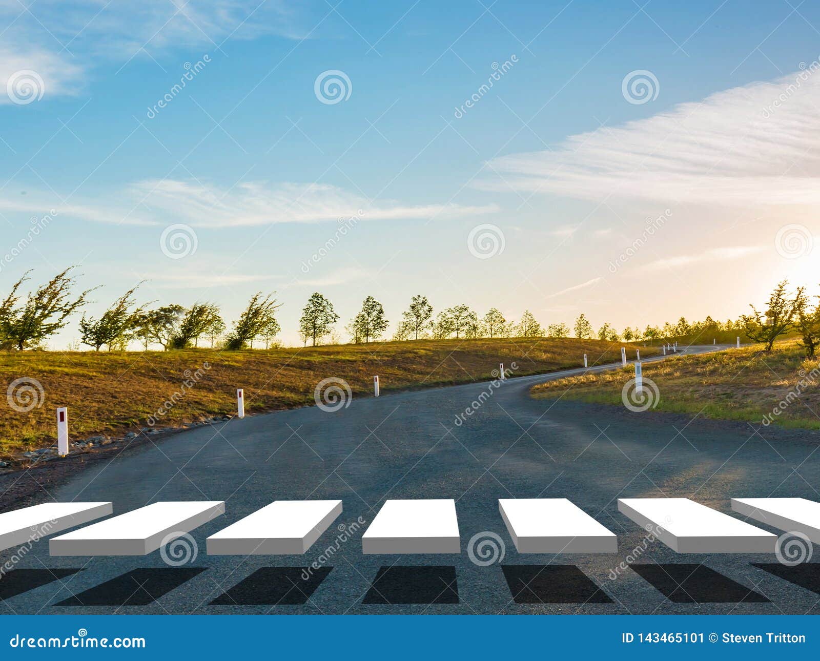 3d Zebra Crossing on a Scenic Country Road Background Stock ...