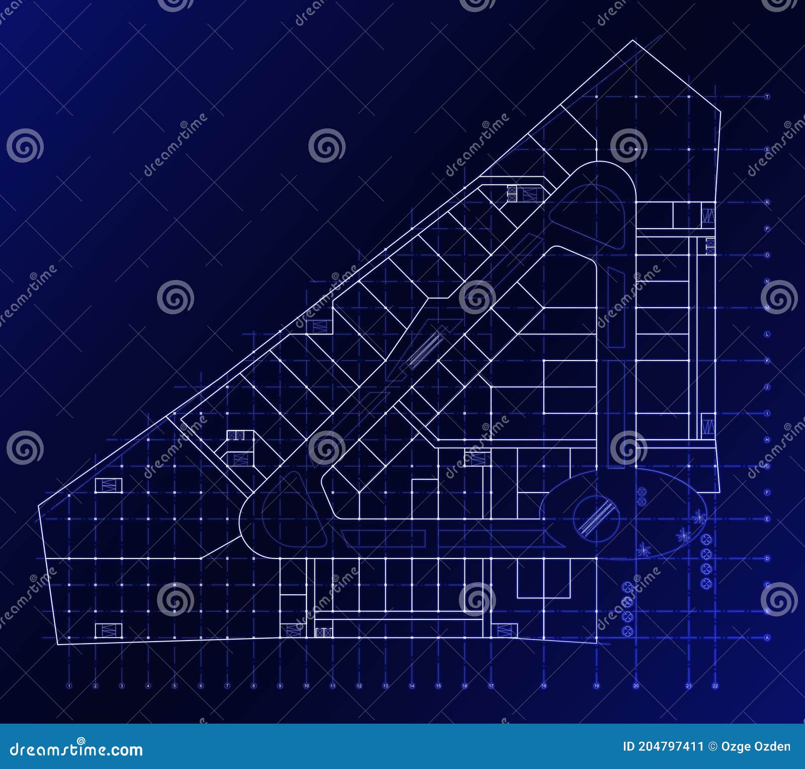 Triangular Shaped Shopping Mall Drawing. Stock Illustration ...