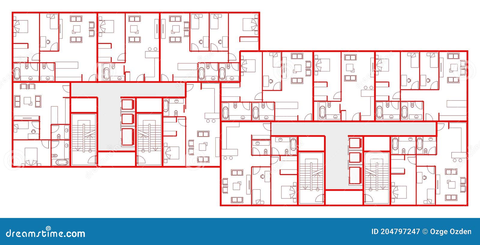 Twin Apartment Blocks Drawing with Different Types of Residential Units ...