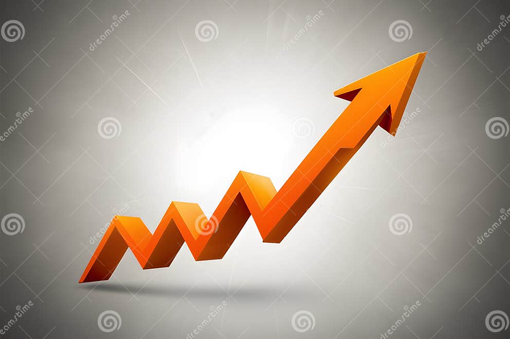 3D Zigzag Graph with Upward Arrow on Light Gray Gradient Background ...