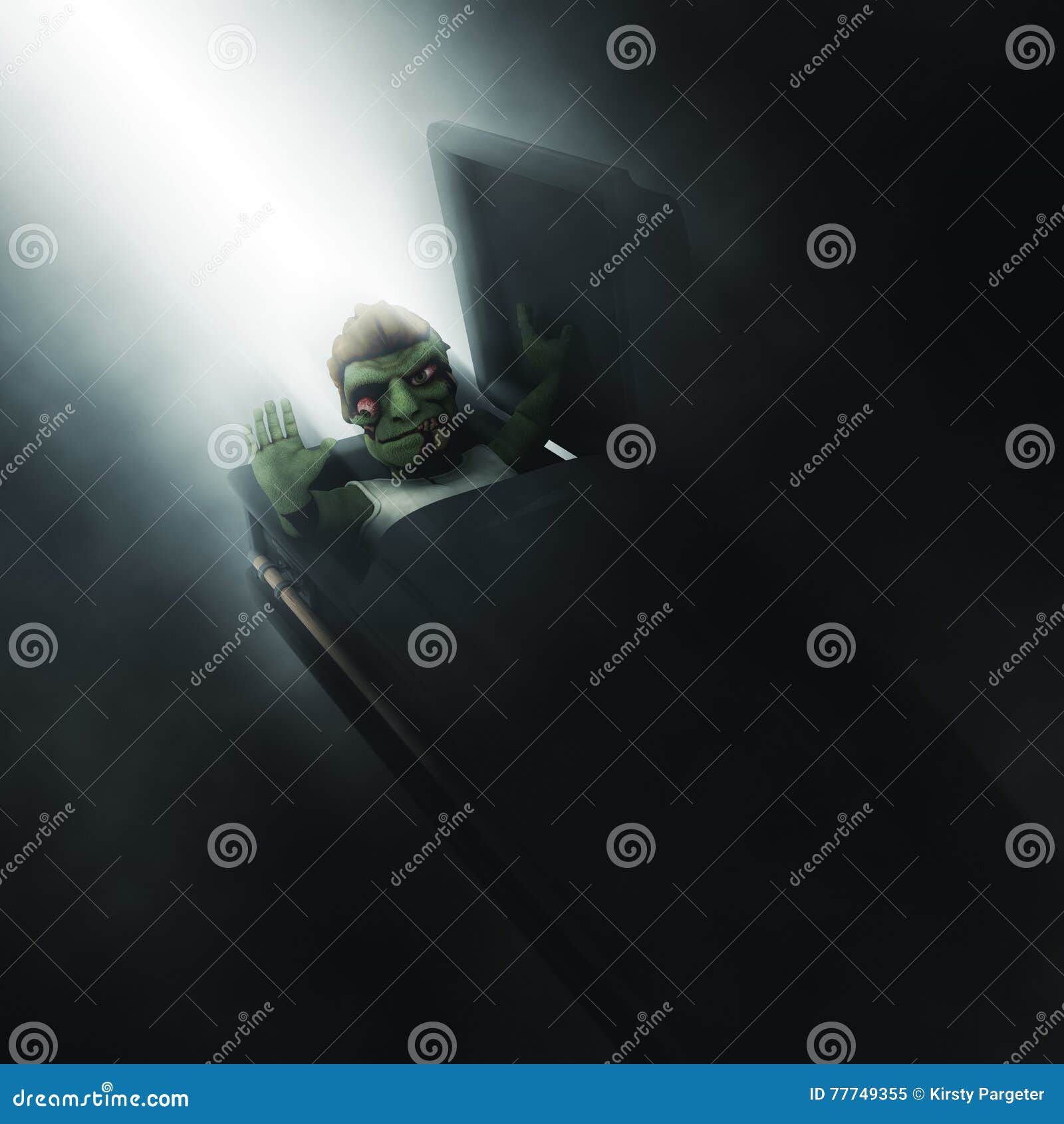 3D Zombie Emerging Out of a Coffin Stock Illustration - Illustration of ...