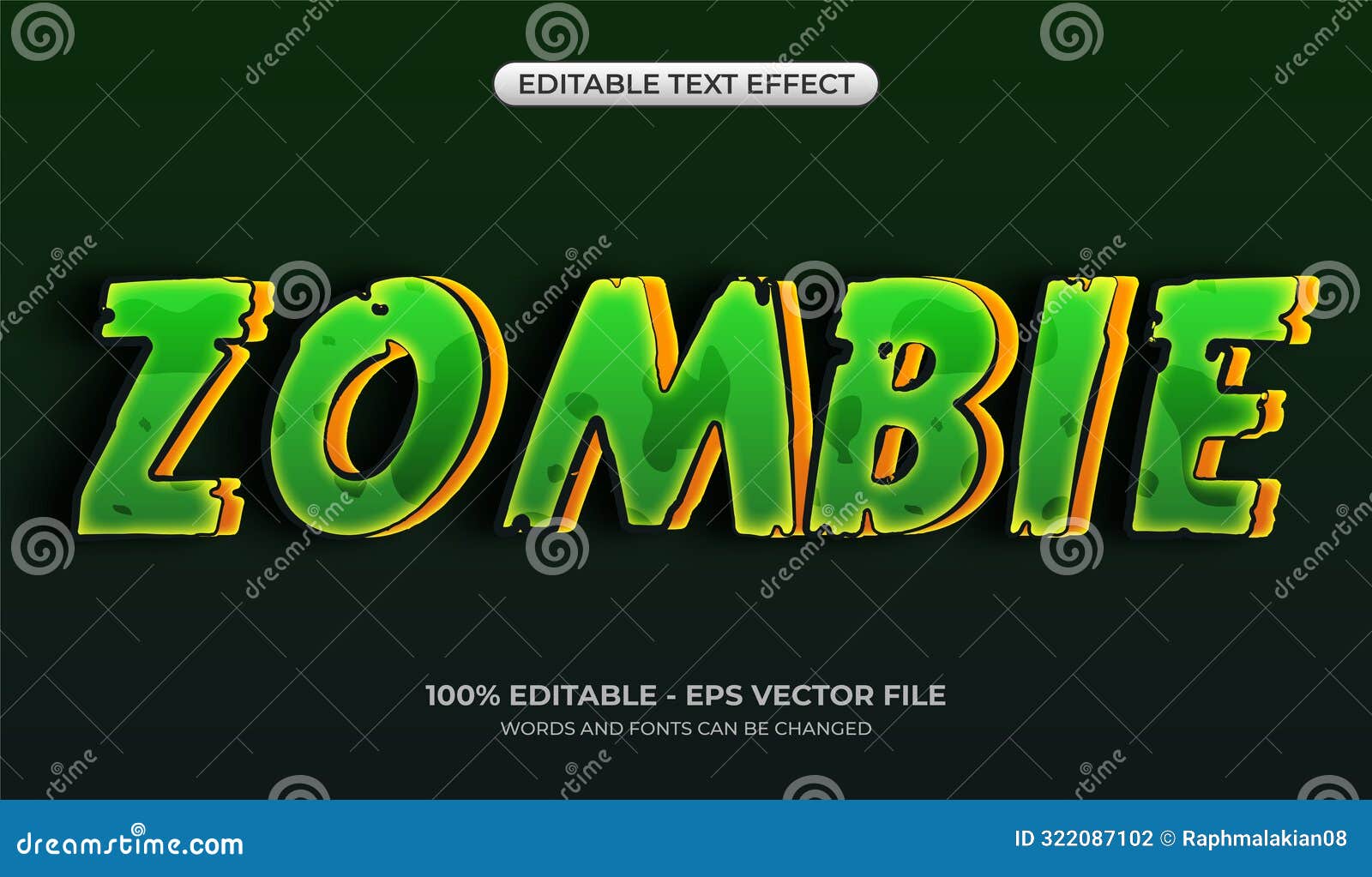 3D Zombie Text Effect. Editable Horror Text Effect in Green Color Stock ...