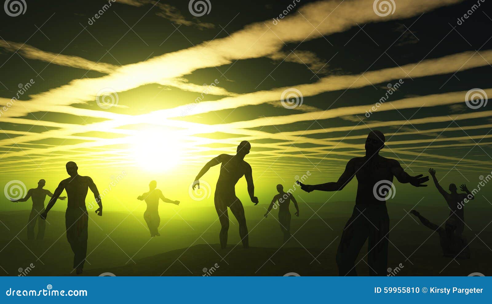 3D Zombies in Green Spooky Landscape Stock Illustration - Illustration ...