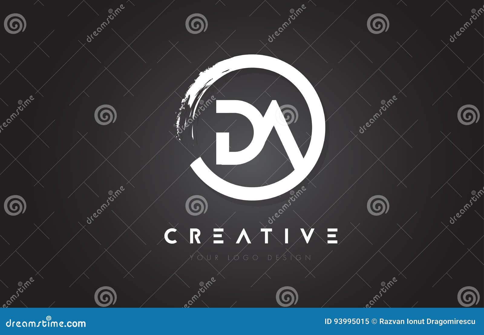 DA Circular Letter Logo with Circle Brush Design and Black Background ...