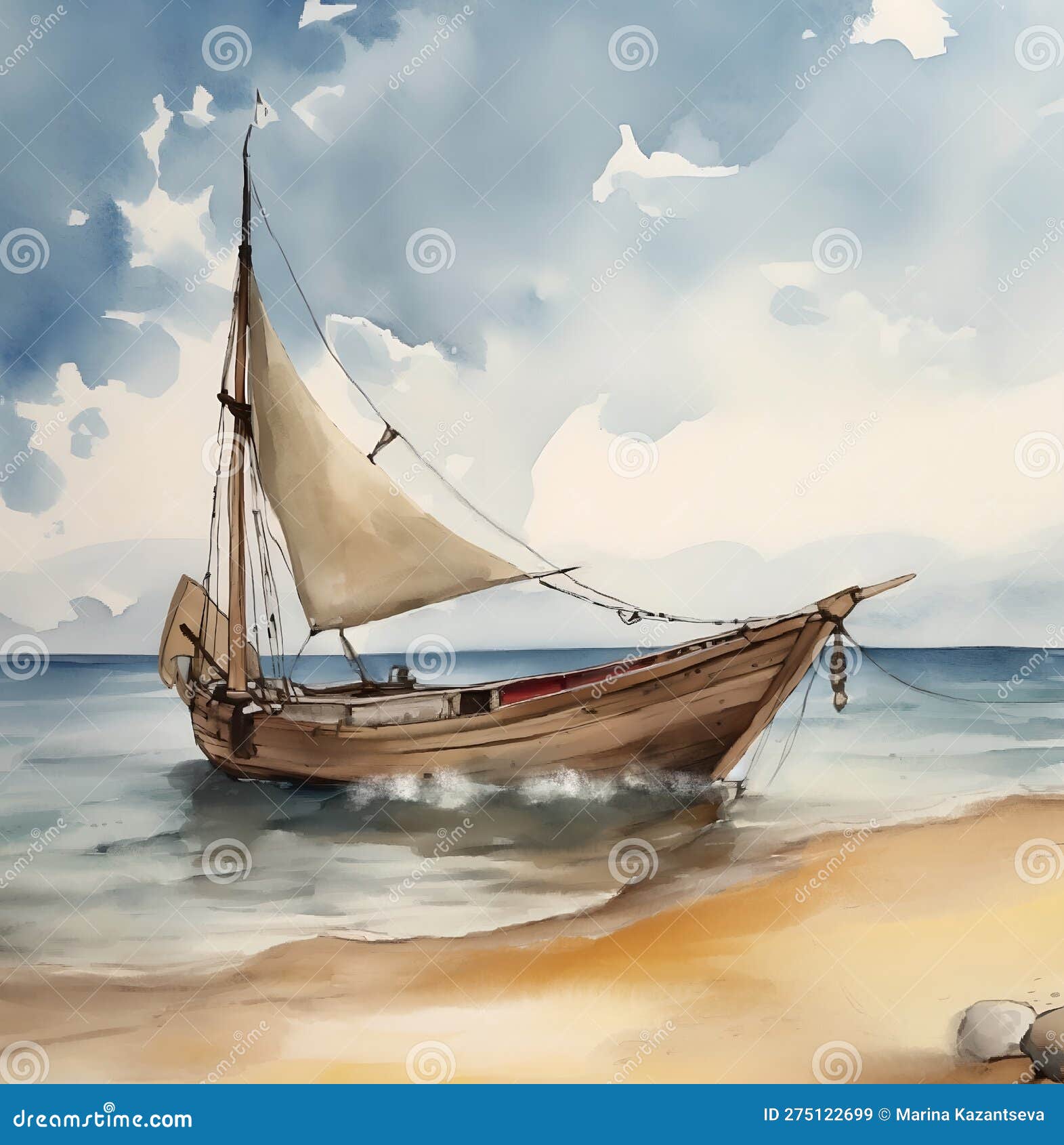 Boat Sails Away, Goodbye, Vector Cartoon Stick Figure Illustration ...