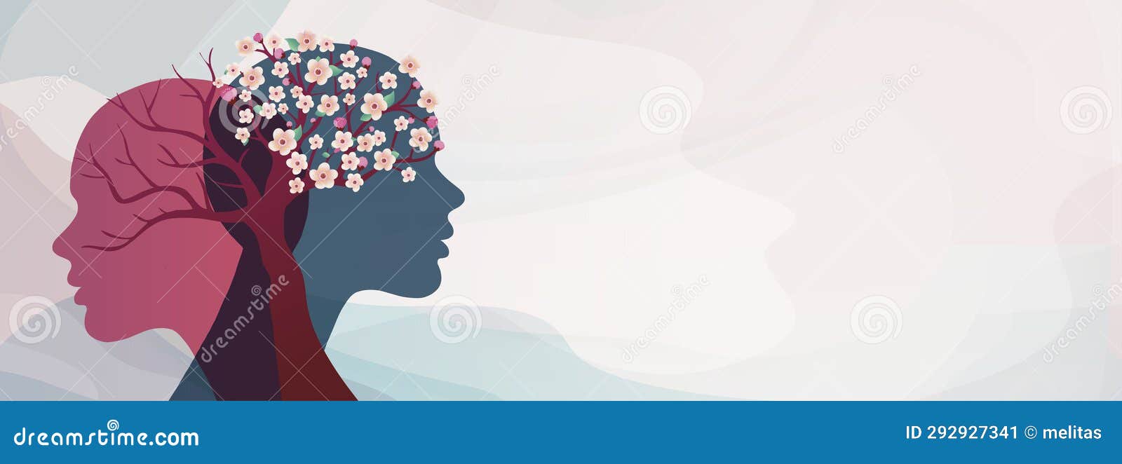 Metaphor Bipolar Disorder Mind Mental. 2 Head Silhouette with Flowering ...