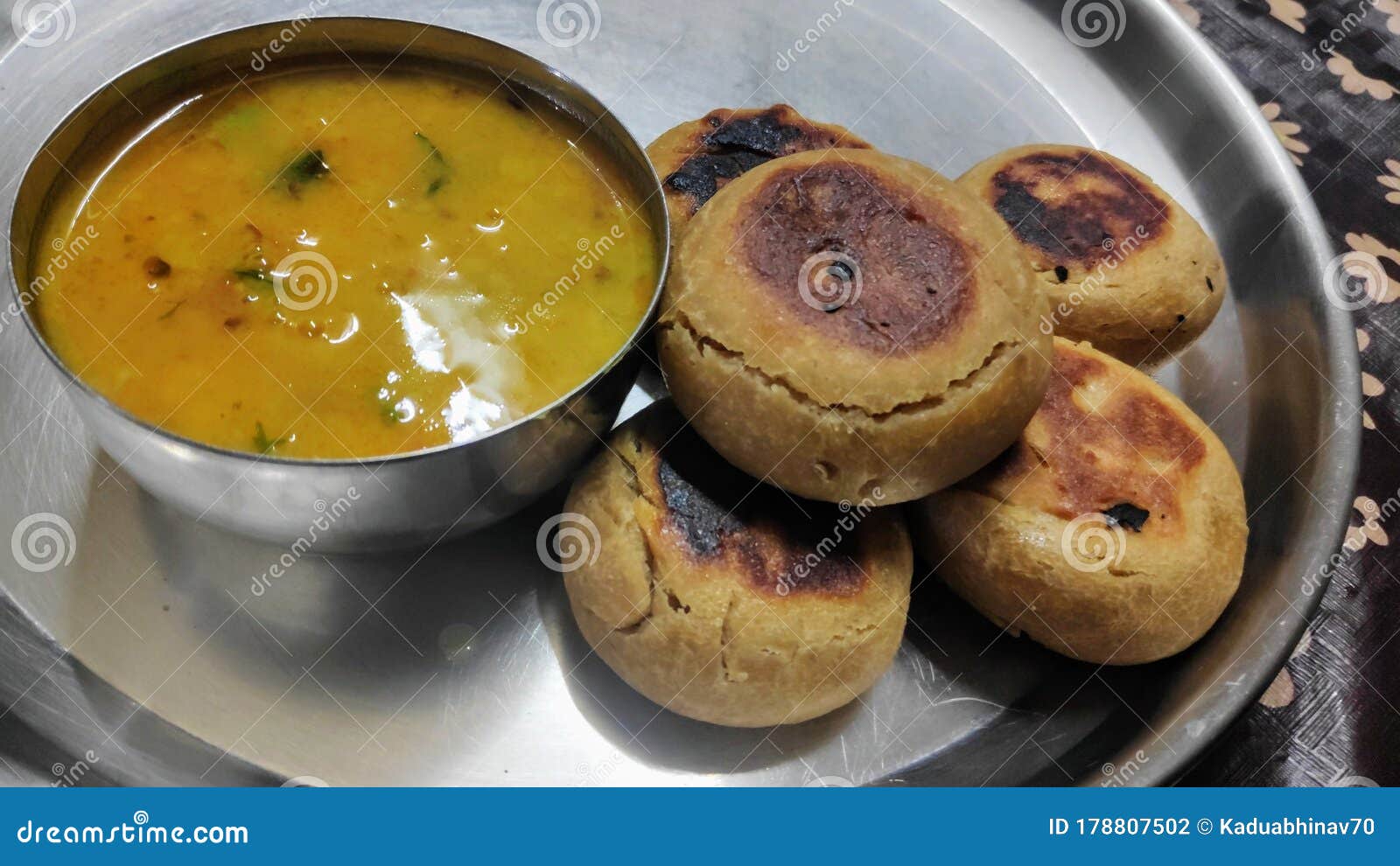 Daal baati served dish stock photo. Image of lunch, fruit - 178807502