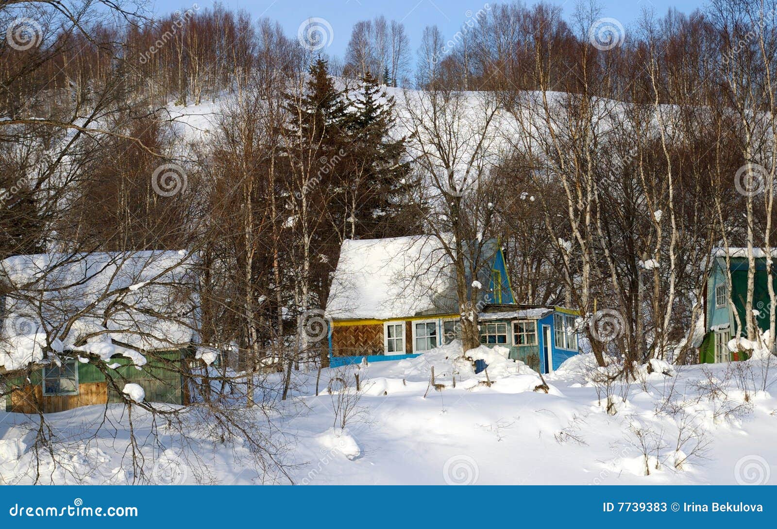 Dacha-lodges in Snowdrift. the Sakhalin. Stock Image - Image of ...
