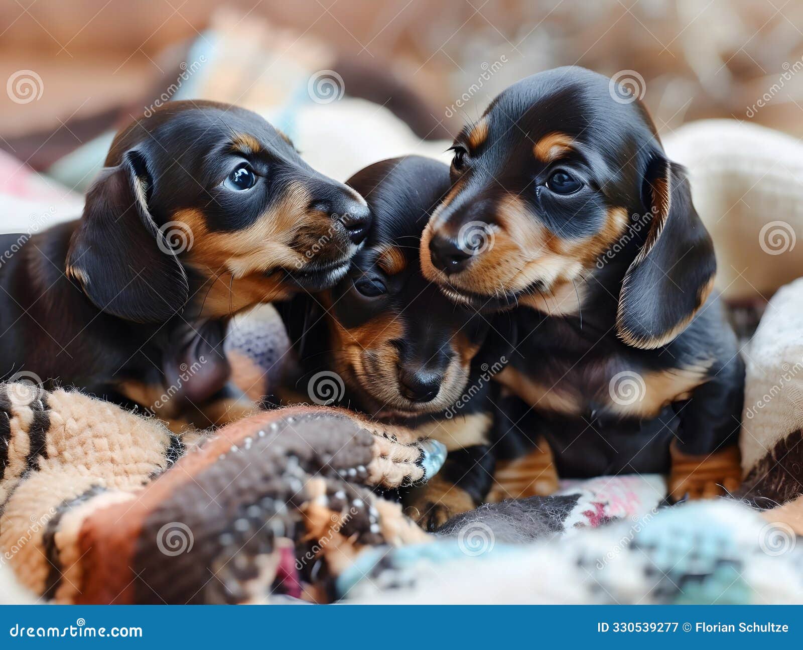 Dachshund Puppies Playing Together on a Blanket Stock Illustration ...