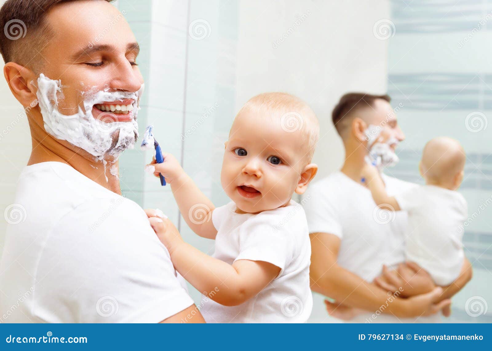 Dad and baby son shave stock photo. Image of little, parenthood - 79627134