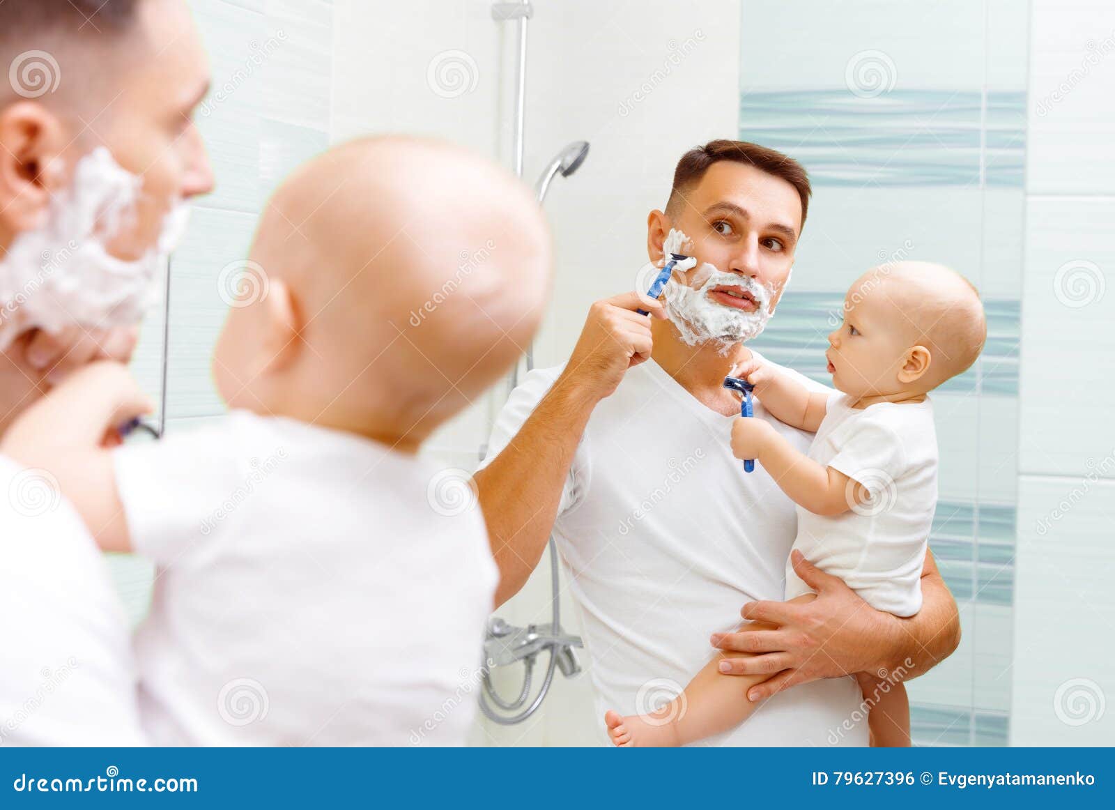 Dad and baby son shave stock photo. Image of hygiene - 79627396