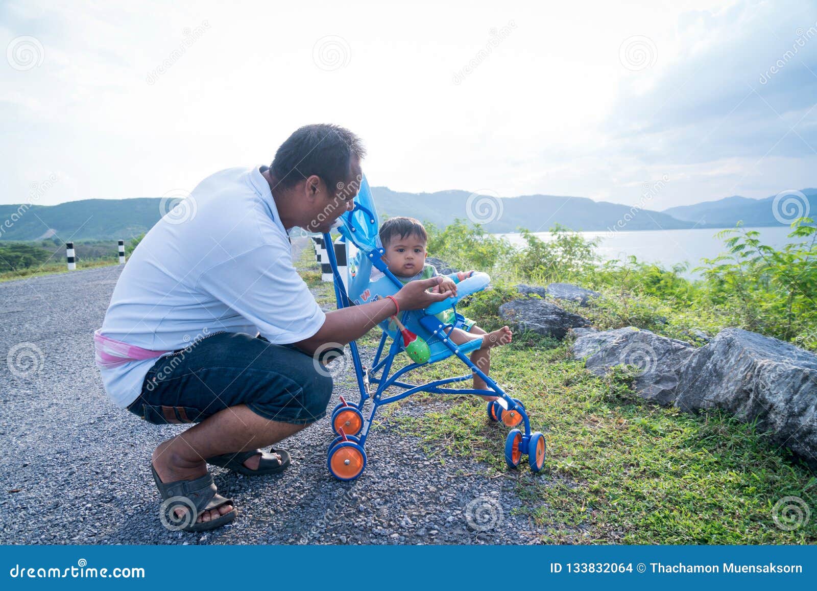 Dad with Baby Stroller Walking at River Stock Photo - Image of travel ...