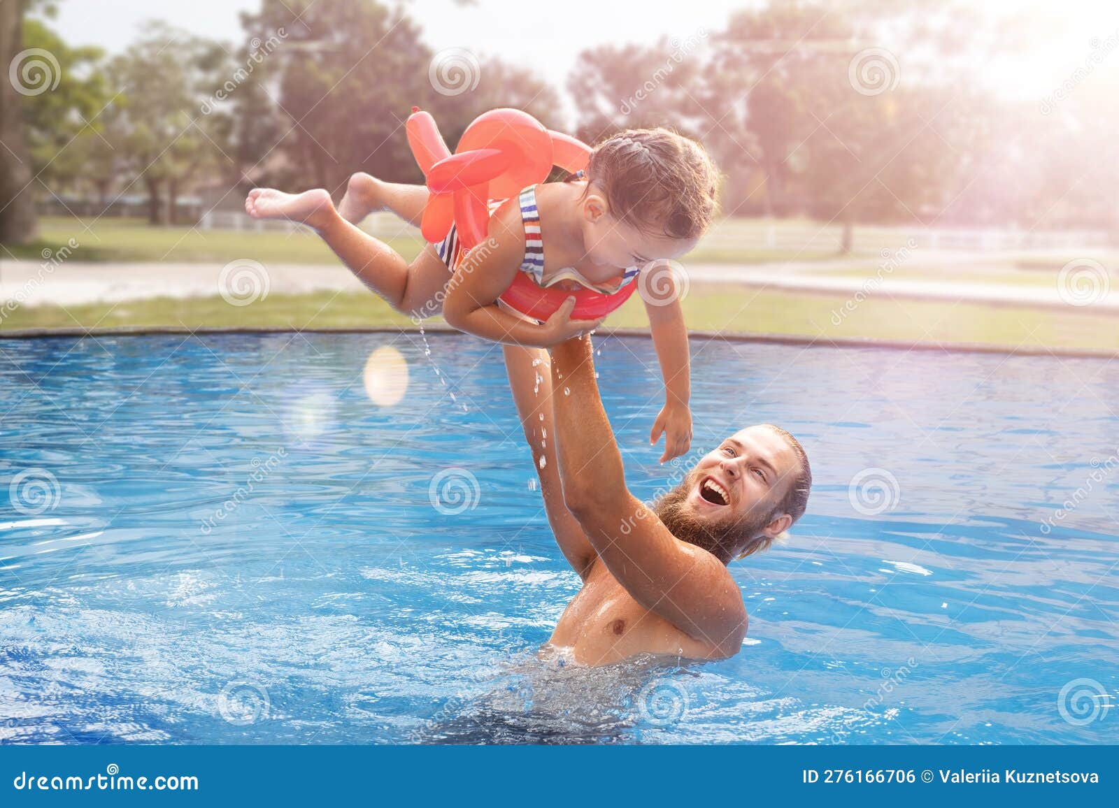 Dad with child in the pool stock photo. Image of relaxation - 276166706