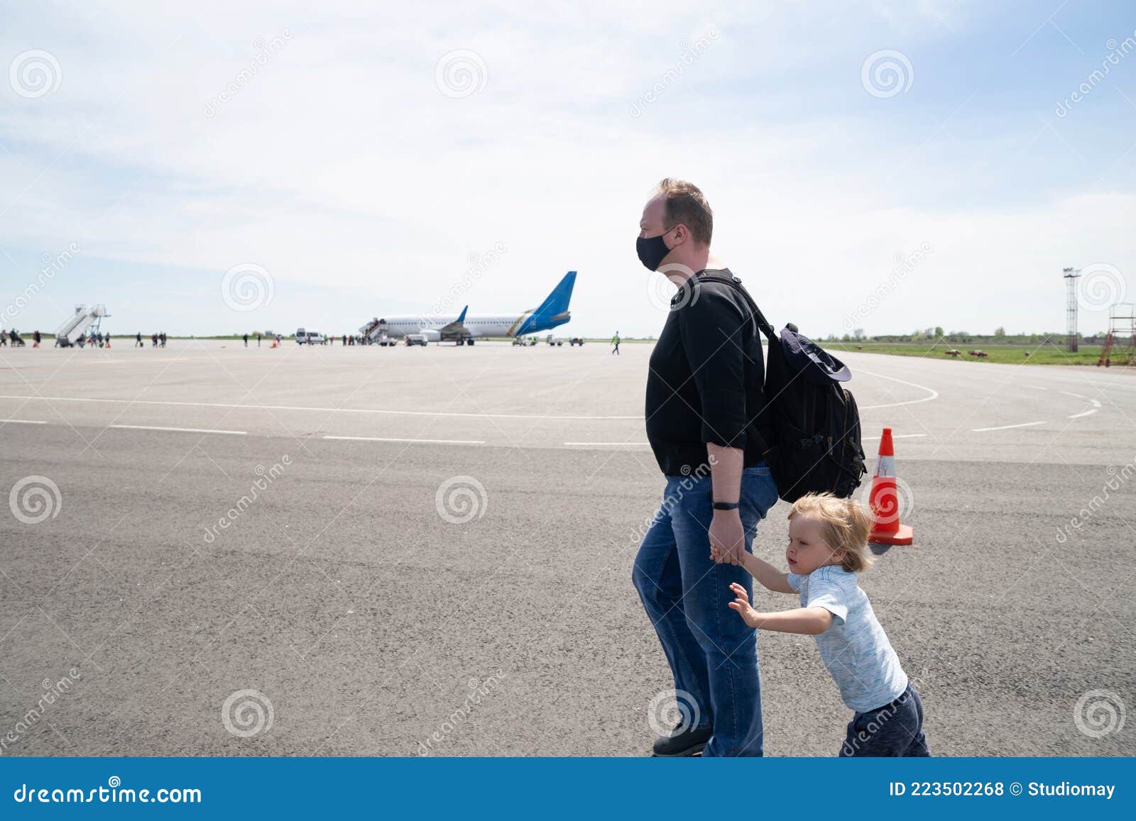 Dad and Child Rush To the Plane Stock Photo - Image of holiday ...