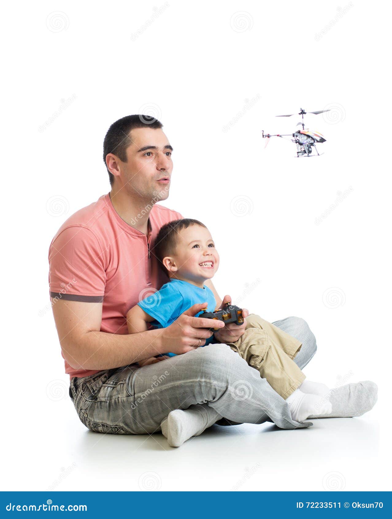 Dad and Child Son Play with Helicopter Toy Stock Image - Image of ...