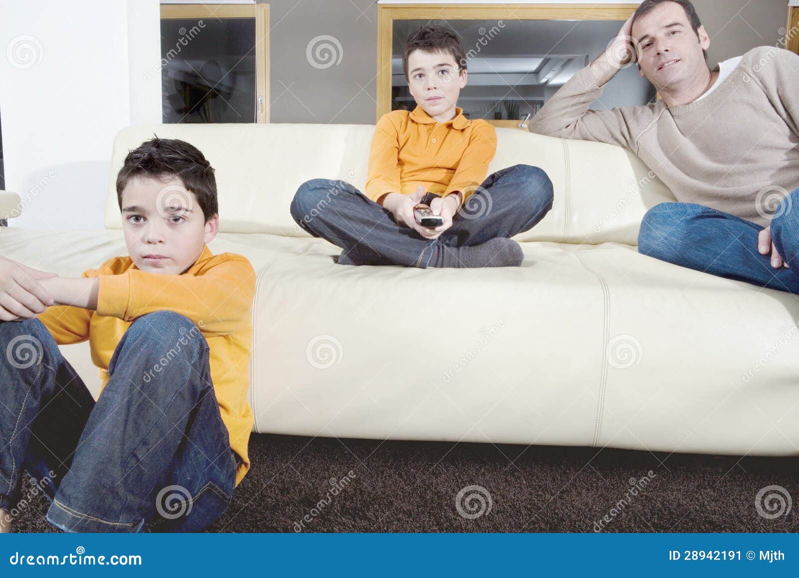 Dad and Children Watching Tv Stock Image - Image of brothers, orange ...