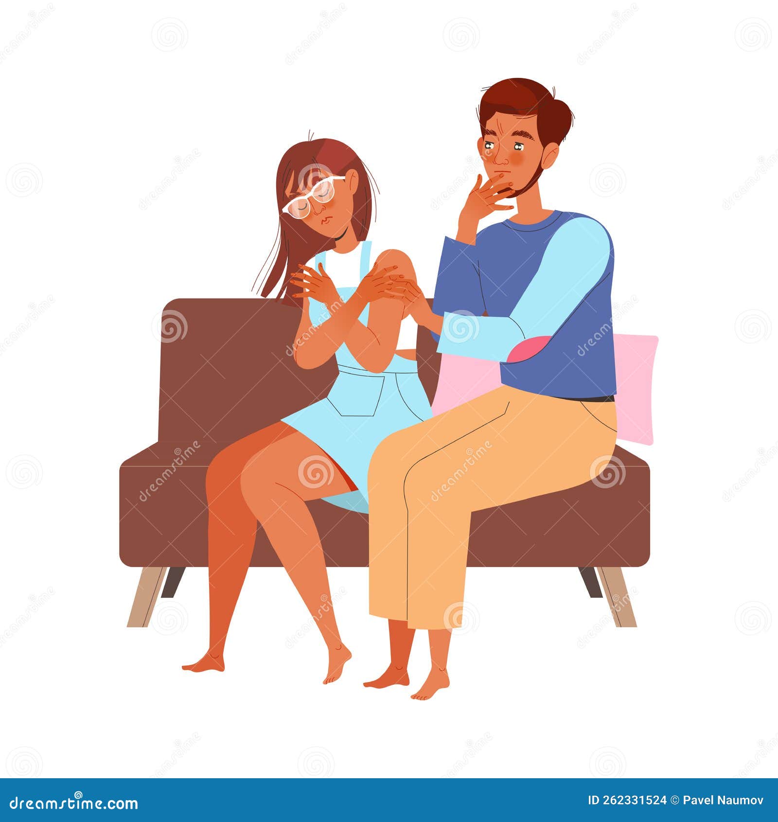 Dad Comforting Daughter Supporting and Talking of Problem Sitting on ...