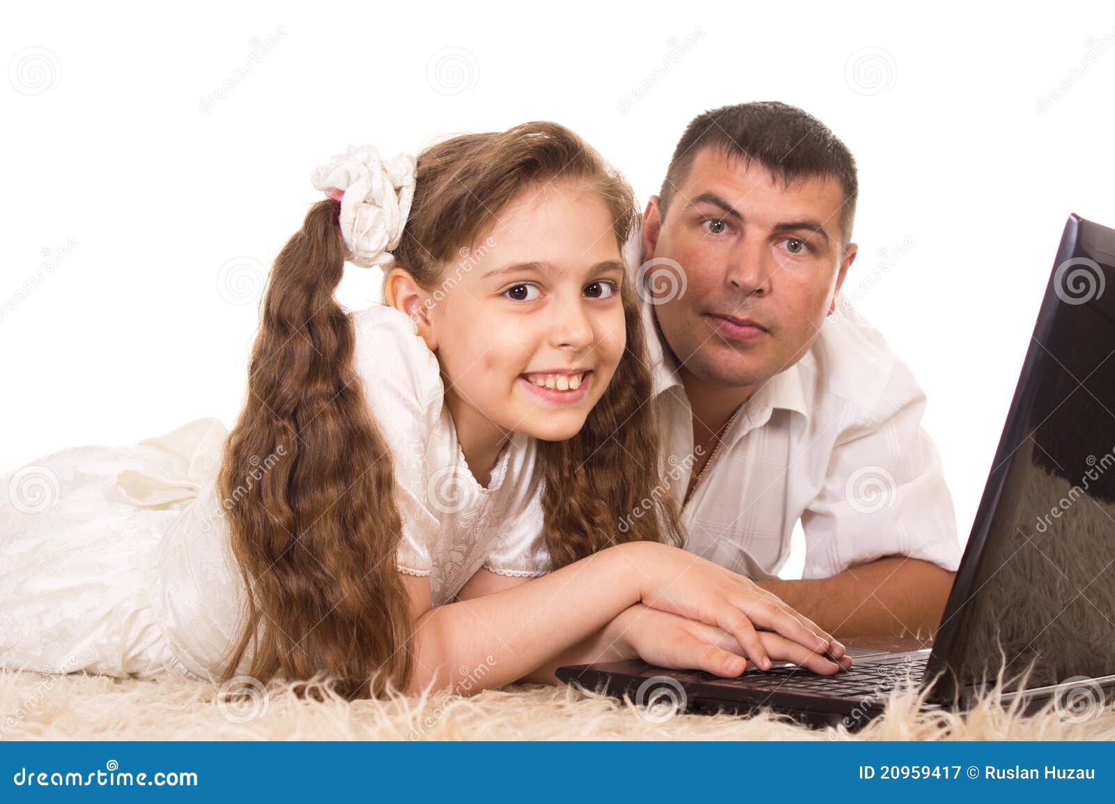 Dad and Daughter with Computer Stock Image - Image of network ...