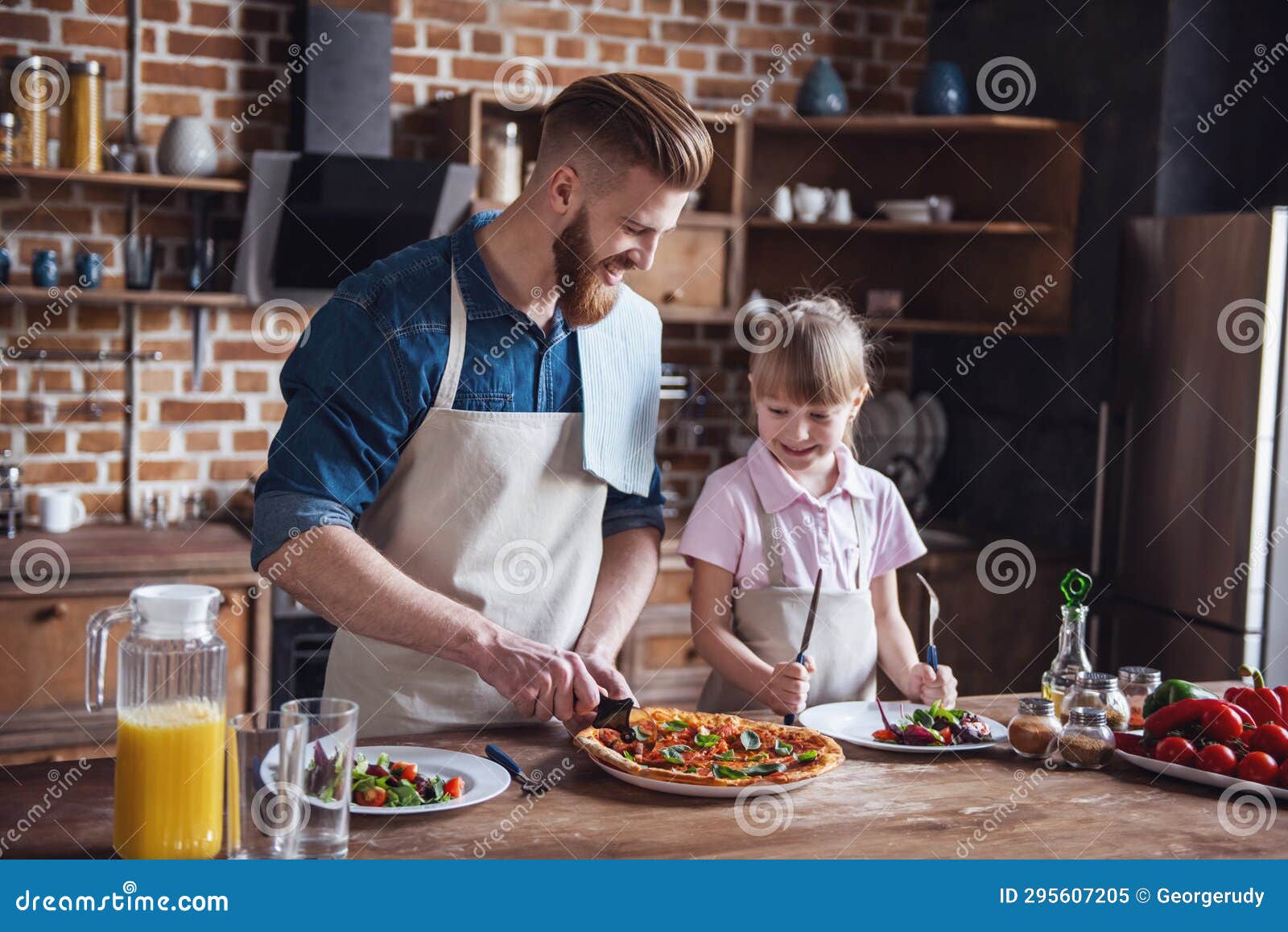 Dad and daughter cooking stock image. Image of happy - 295607205