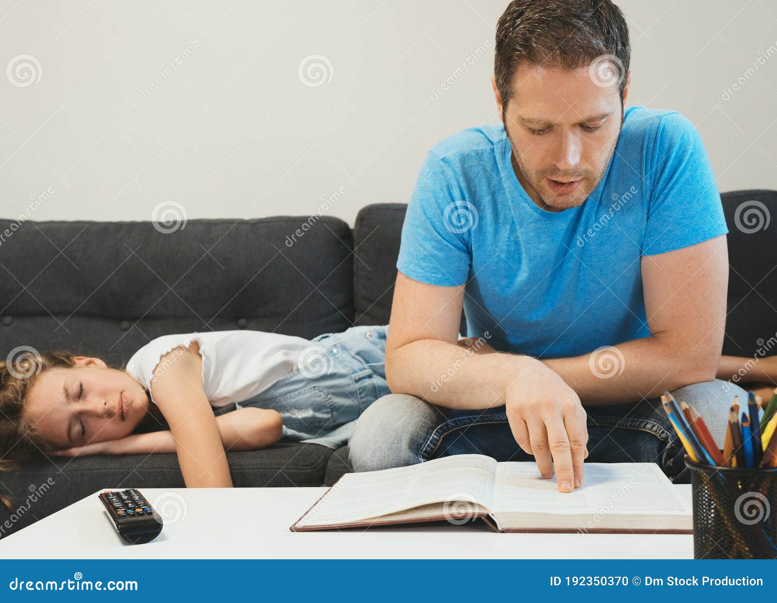 Dad Does Homework with His Daughter. Stock Photo - Image of parent ...