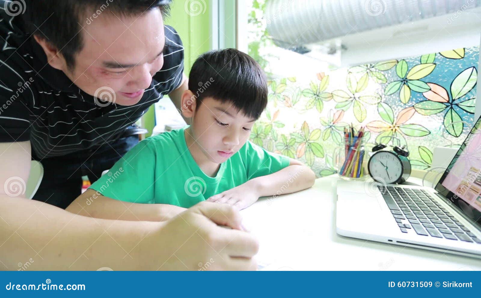 Dad Explaining Something Homework with Son at Home . Stock Video ...