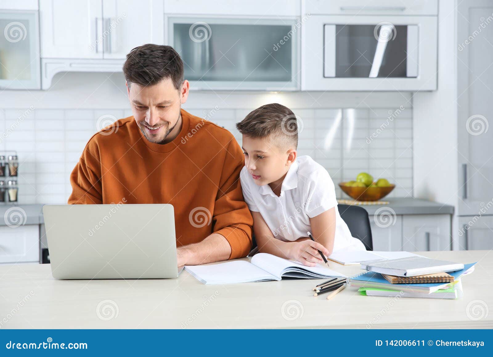 Dad Helping His Son with Homework Stock Image - Image of ideas, male ...