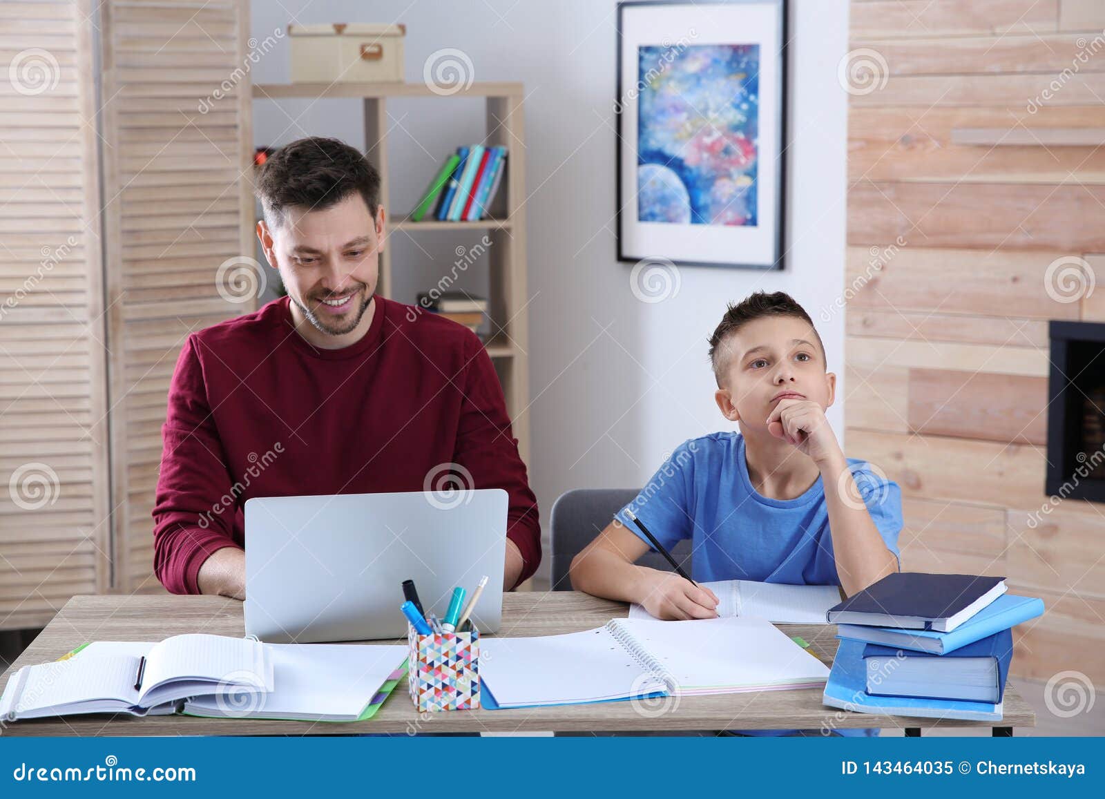 Dad Helping His Son with Homework Stock Image - Image of homework ...