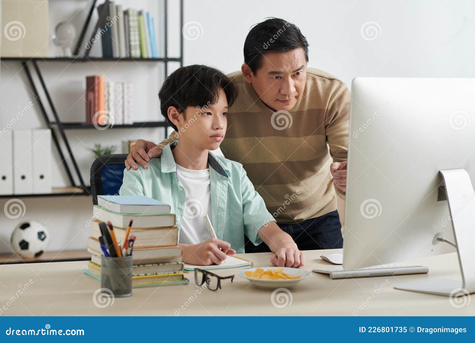 Dad Helping Son with Homework Stock Image - Image of vietnamese ...