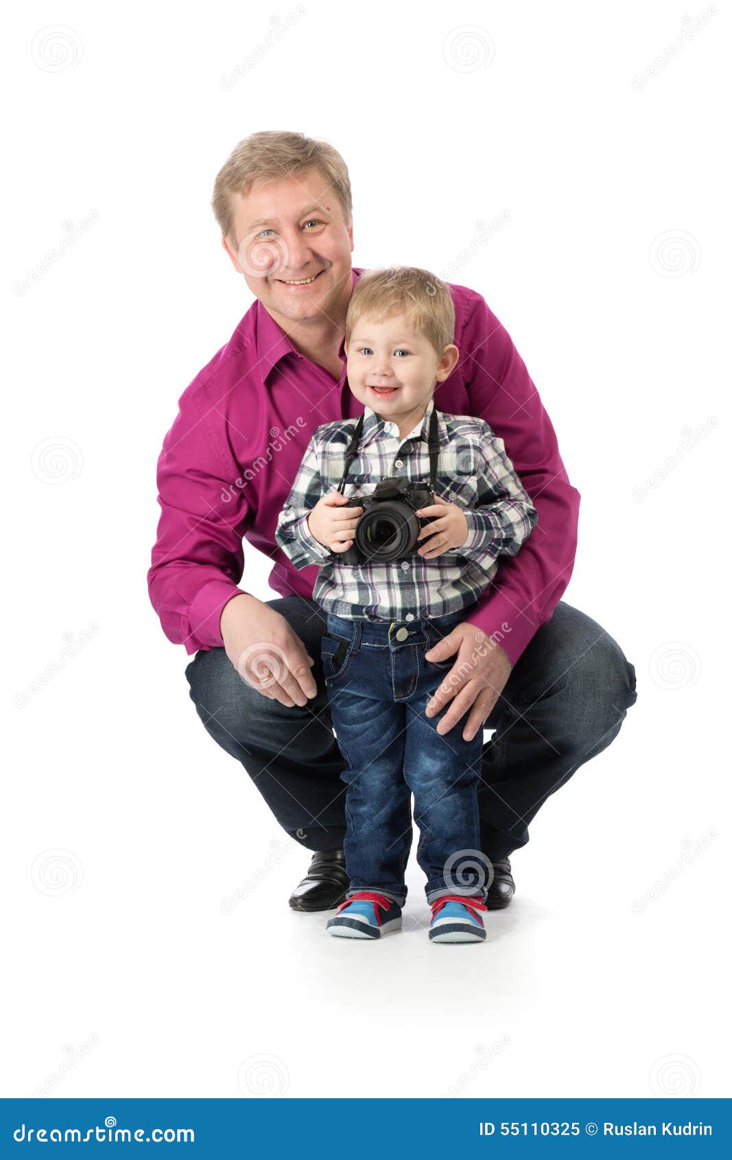 Dad with His Son and a Camera. Stock Image - Image of looking, cute ...
