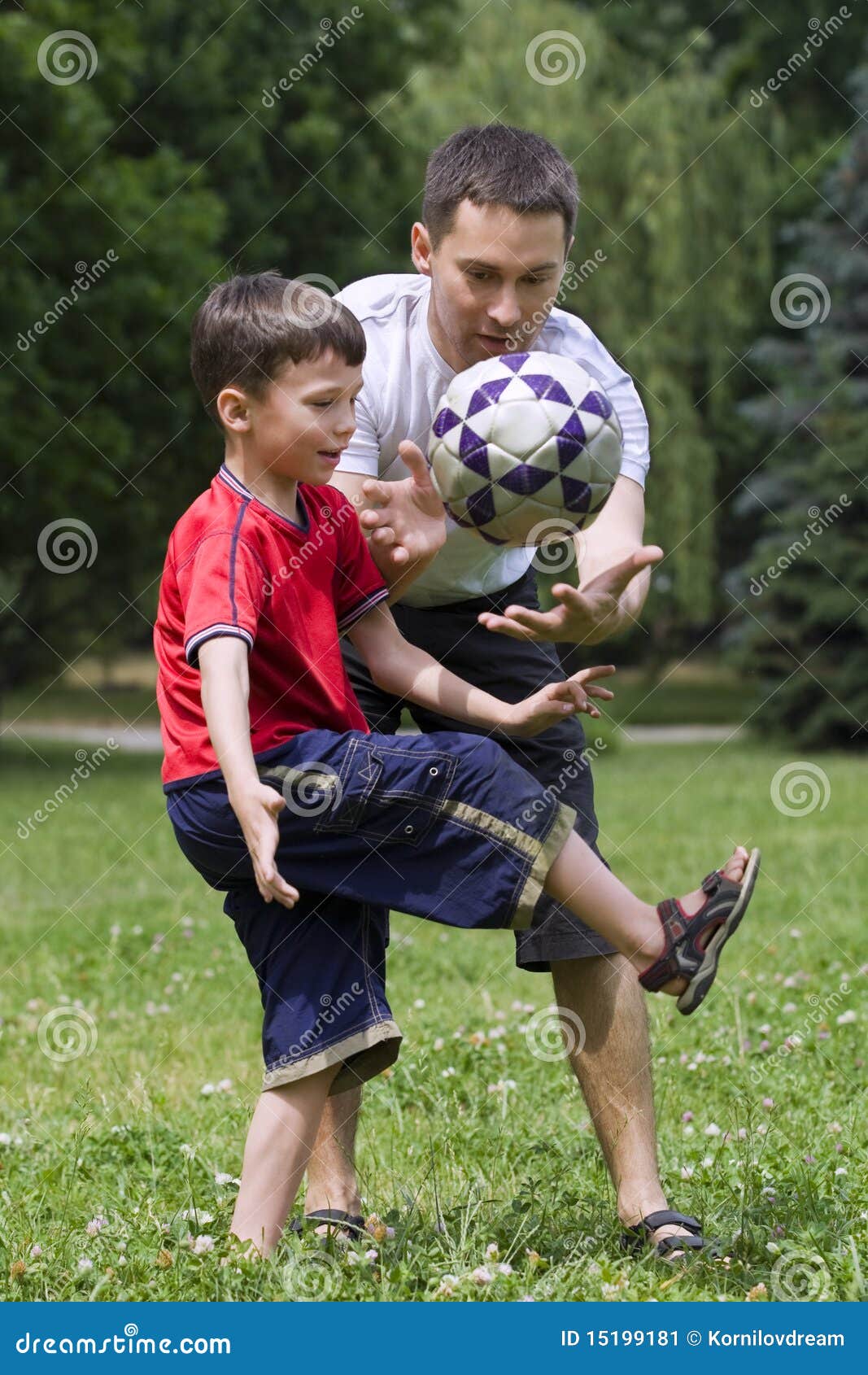 Dad with His Son Playing Football Stock Image - Image of person ...