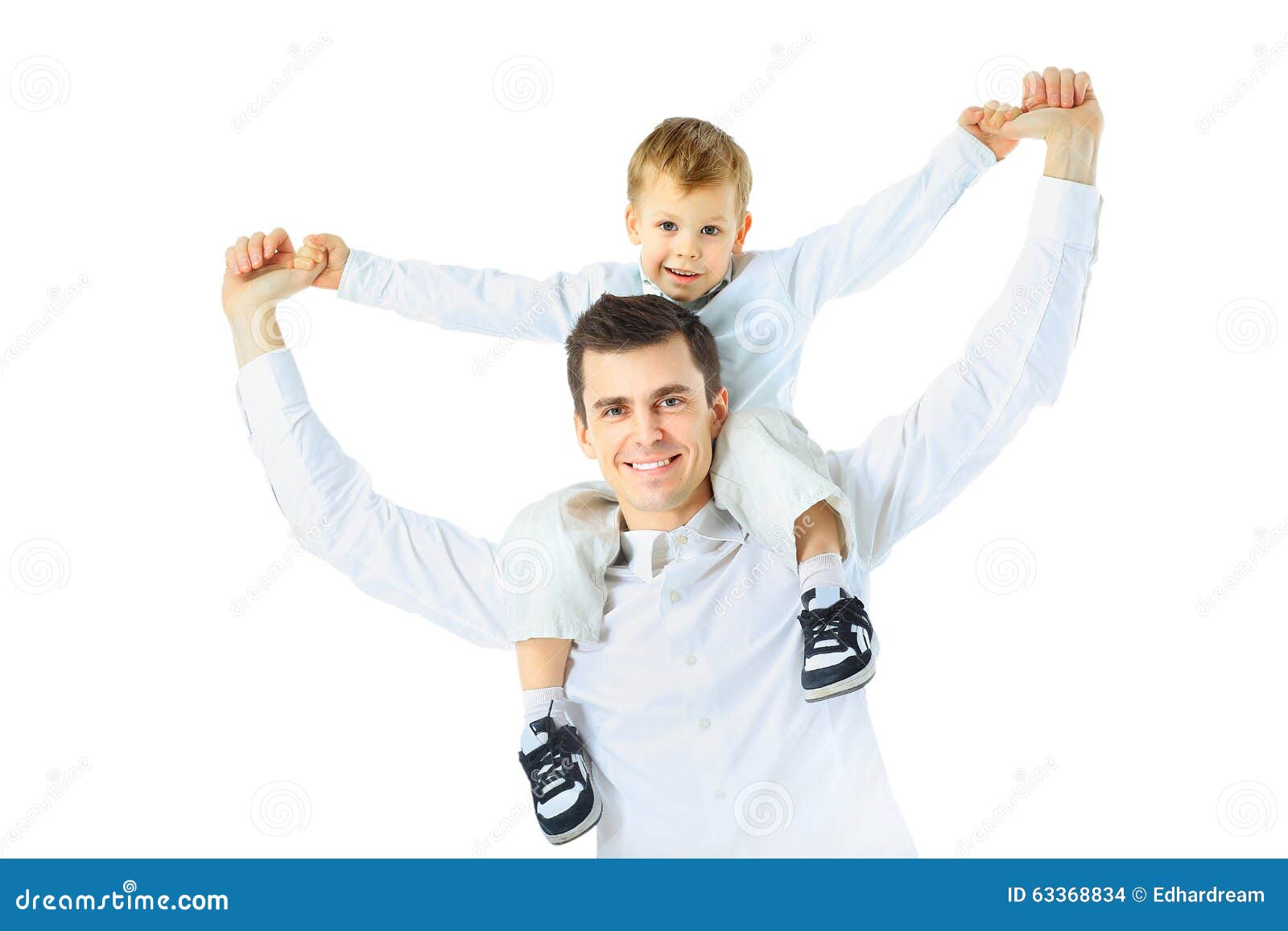 Dad Holding His Son on His Shoulders, Stock Photo - Image of cheerful ...