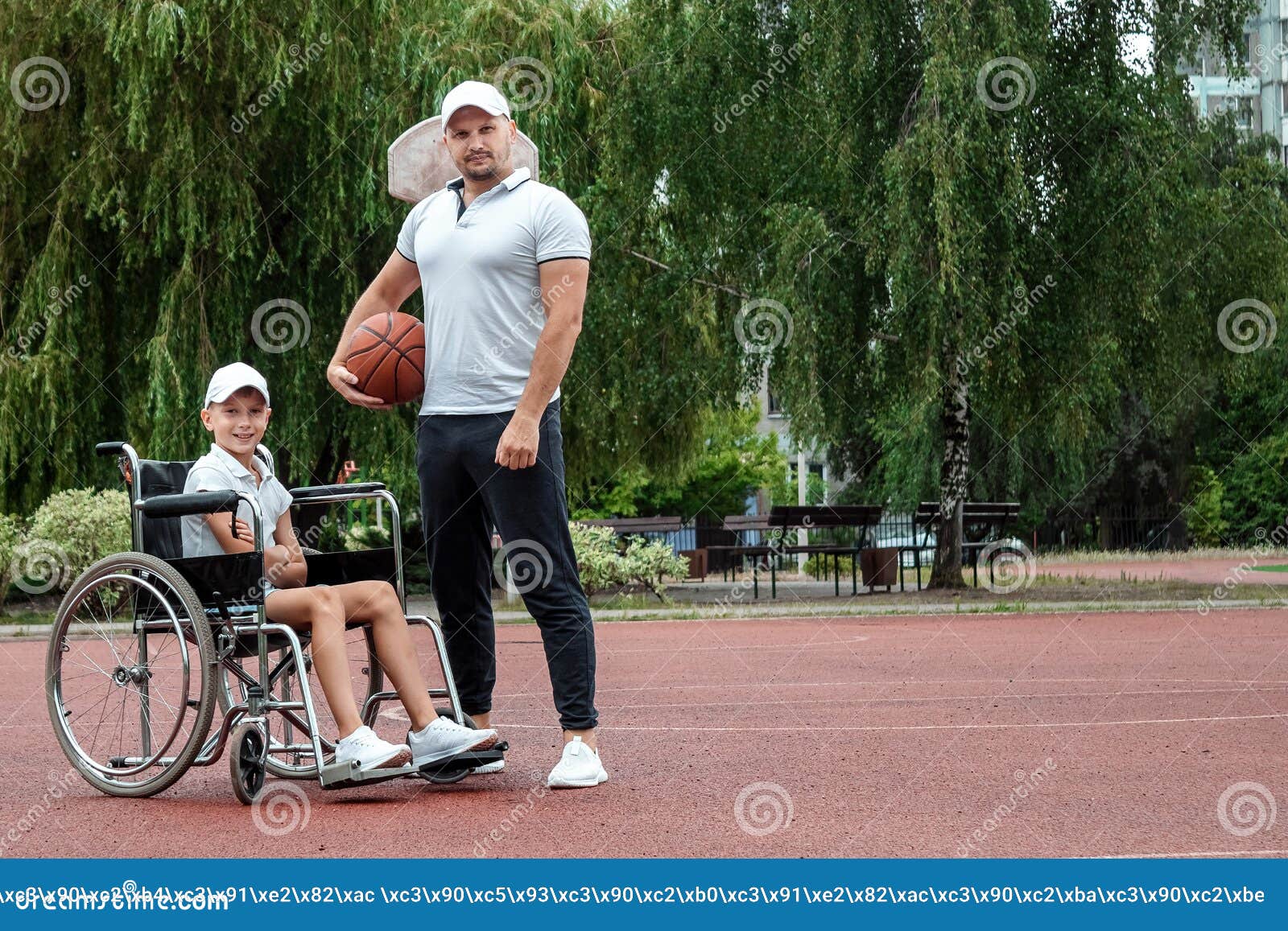 Dad Plays With His Disabled Son On The Sports Ground Concept