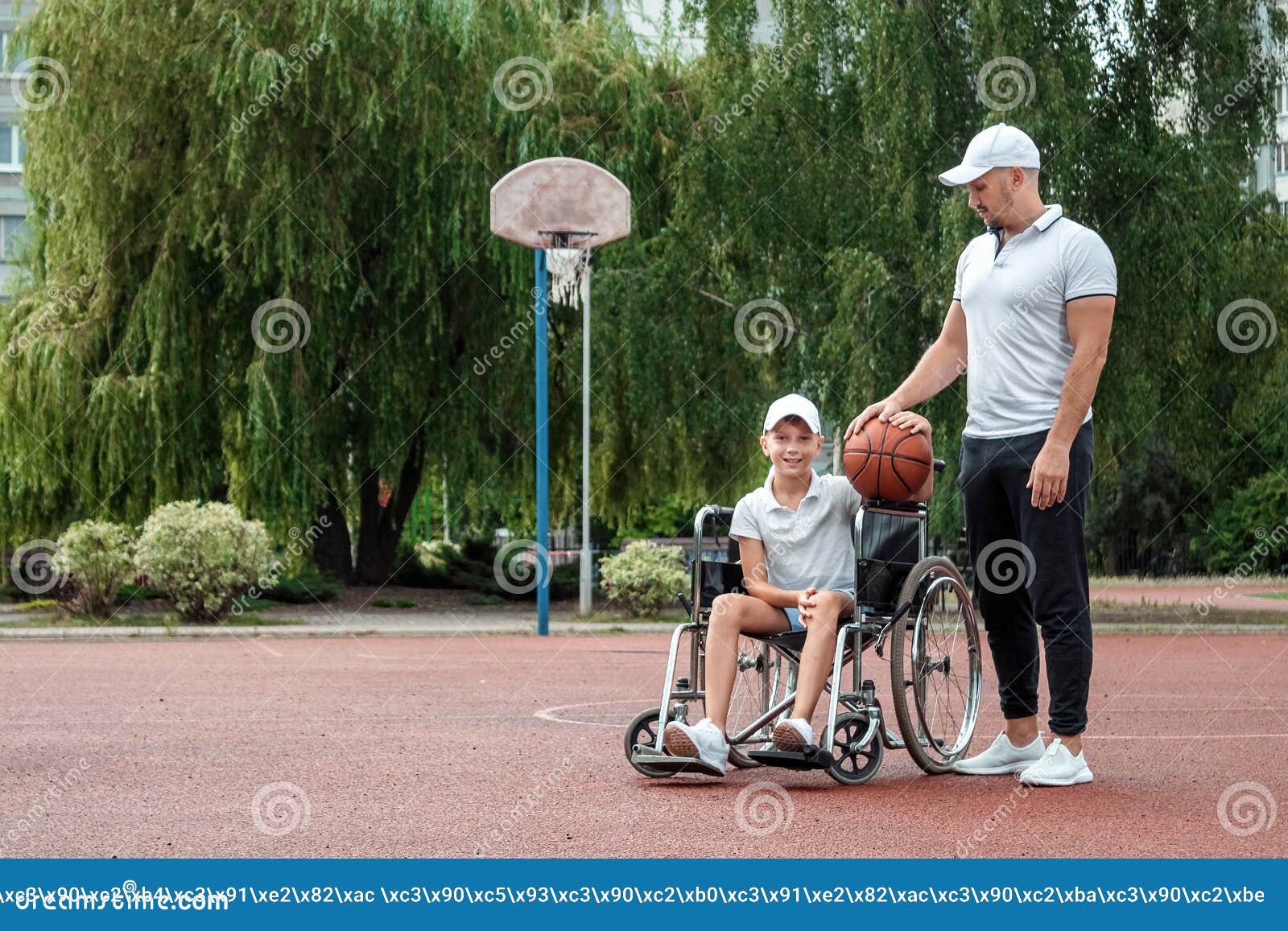 Dad Plays With His Disabled Son On The Sports Ground Concept