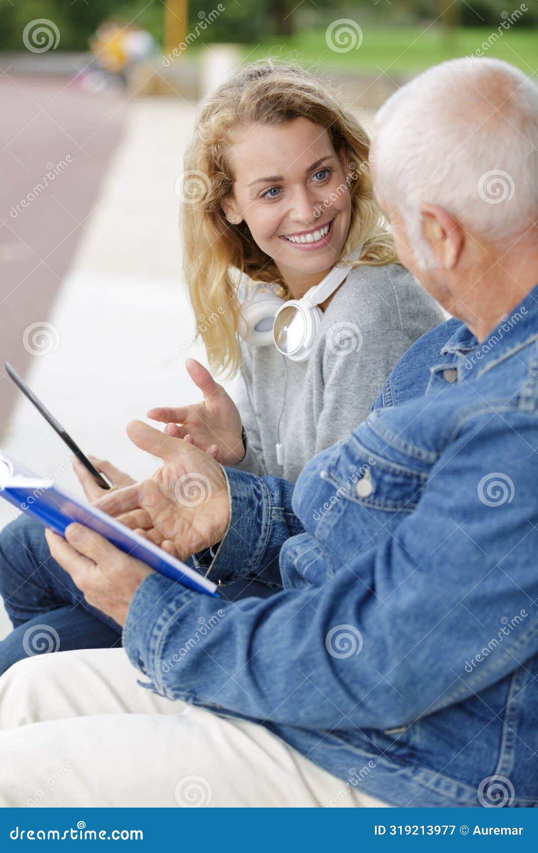 Dad Reading Book with Daughter Outdoors Stock Image - Image of lecture ...