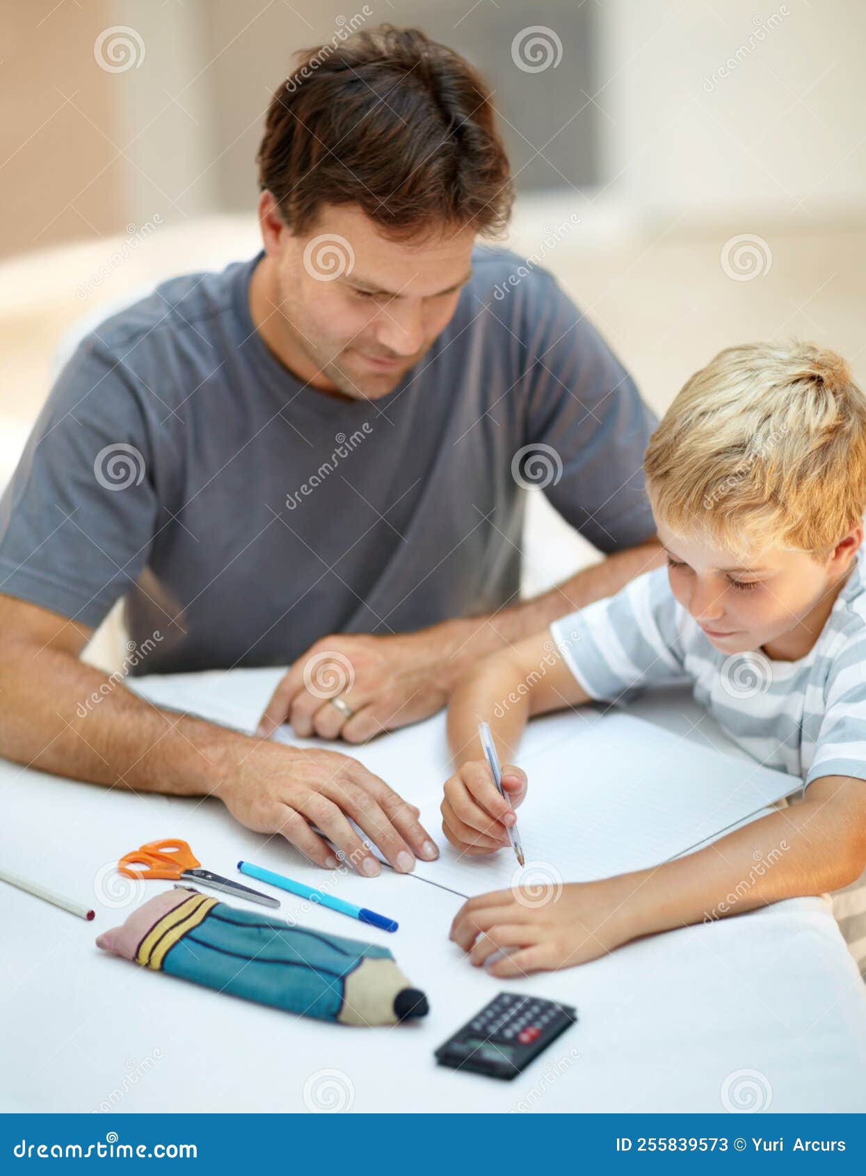 Dad is always Ready To Help - Single Father. Young Father Helping His ...