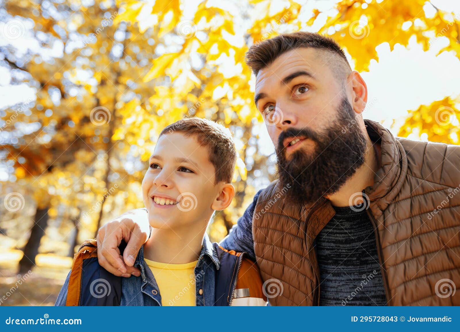 Dad and Son Bonding in the Colorful Park. Stock Image - Image of ...