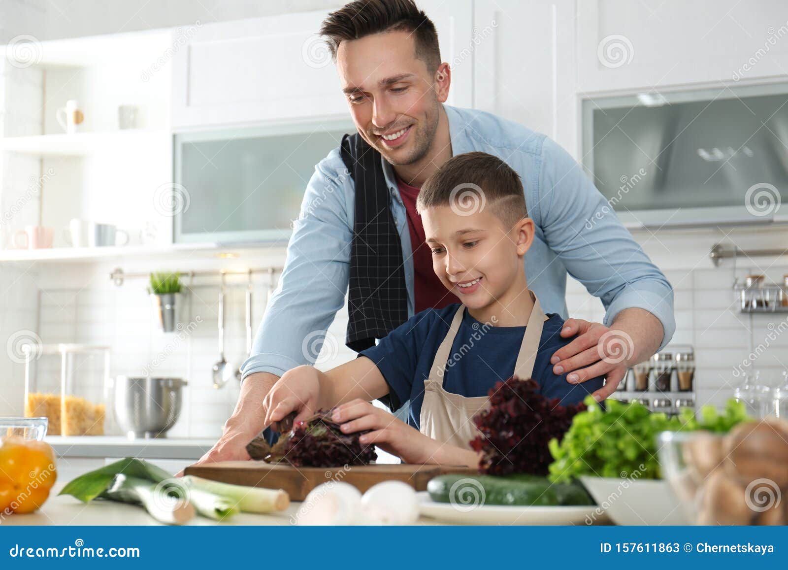 Dad and Son Cooking Together Stock Image - Image of adult, bonding ...