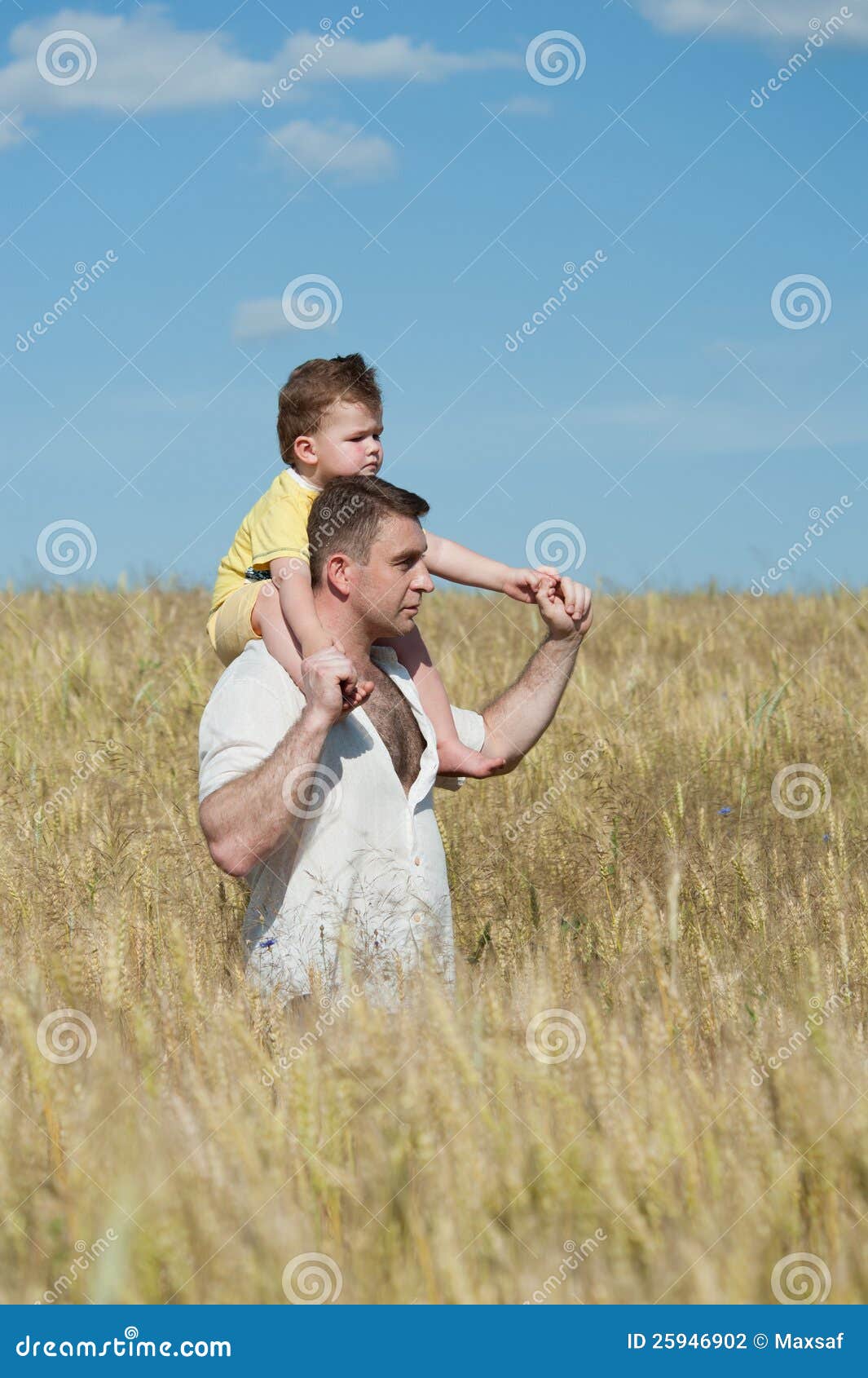 Dad and Son Going in the Field Stock Photo - Image of health, field ...