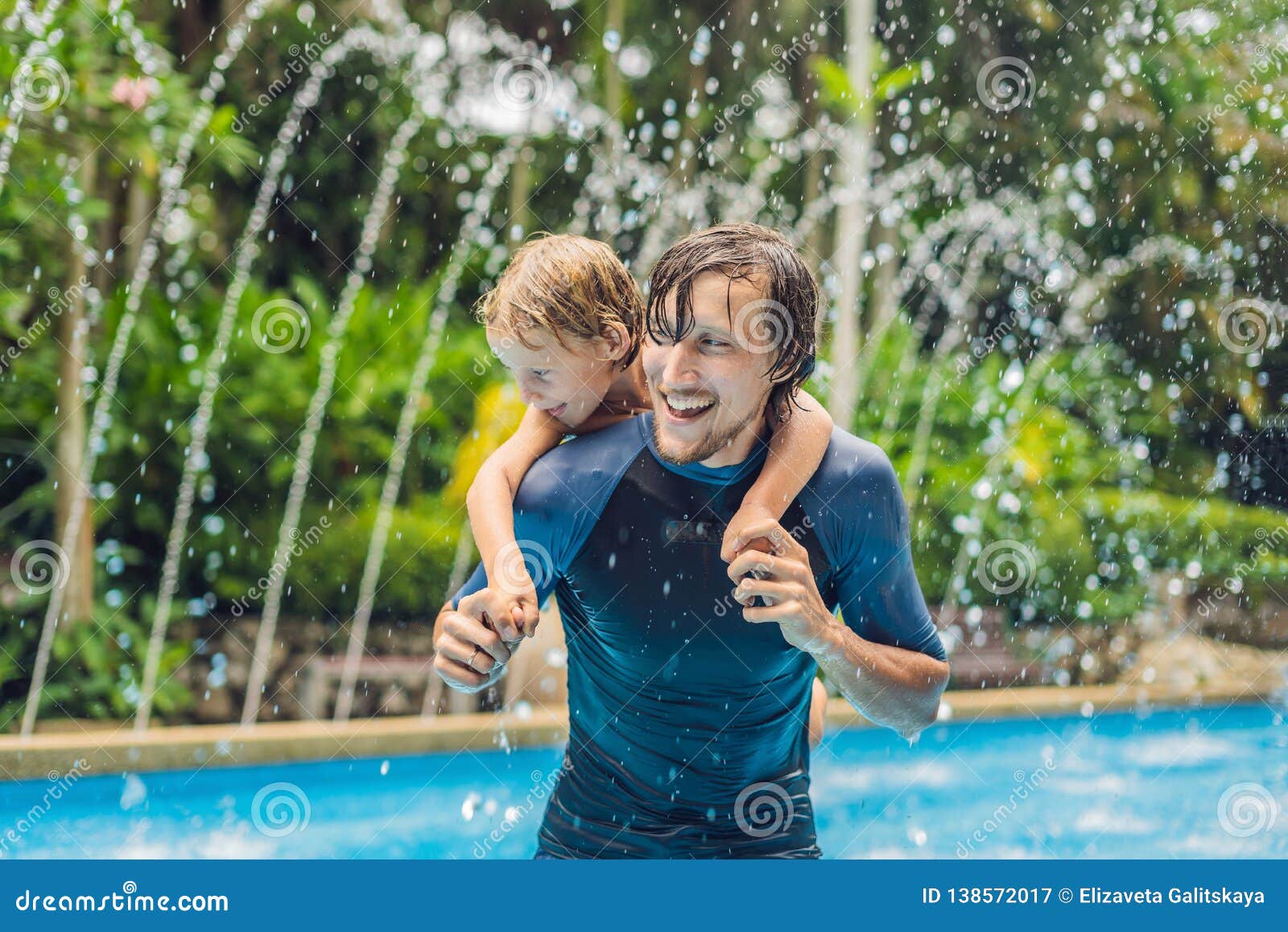 Dad and Son Have Fun in the Pool Stock Image - Image of people ...