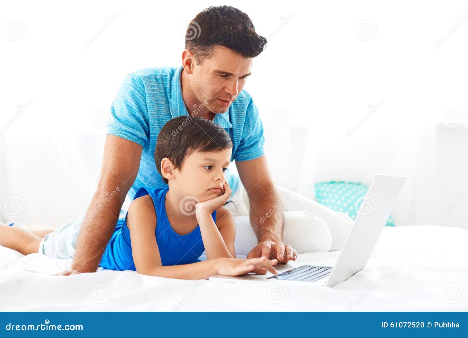 Dad and Son Having Fun Using Pc. Stock Photo - Image of child, bedroom ...