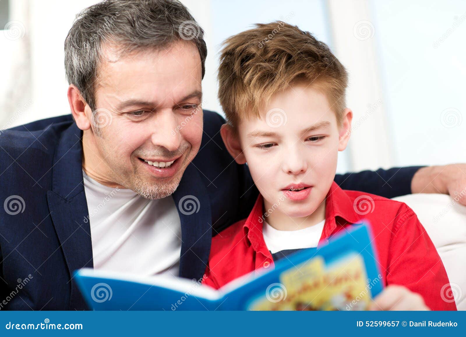 Dad and Son Reading a Book at Home Stock Image - Image of literature ...