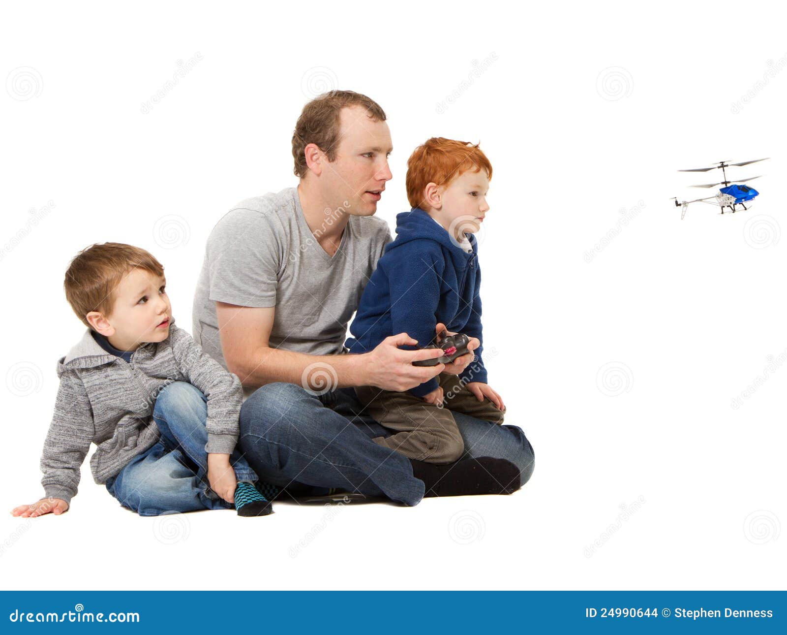Dad and Sons Playing Kids Helicopter Game Stock Photo - Image of ...