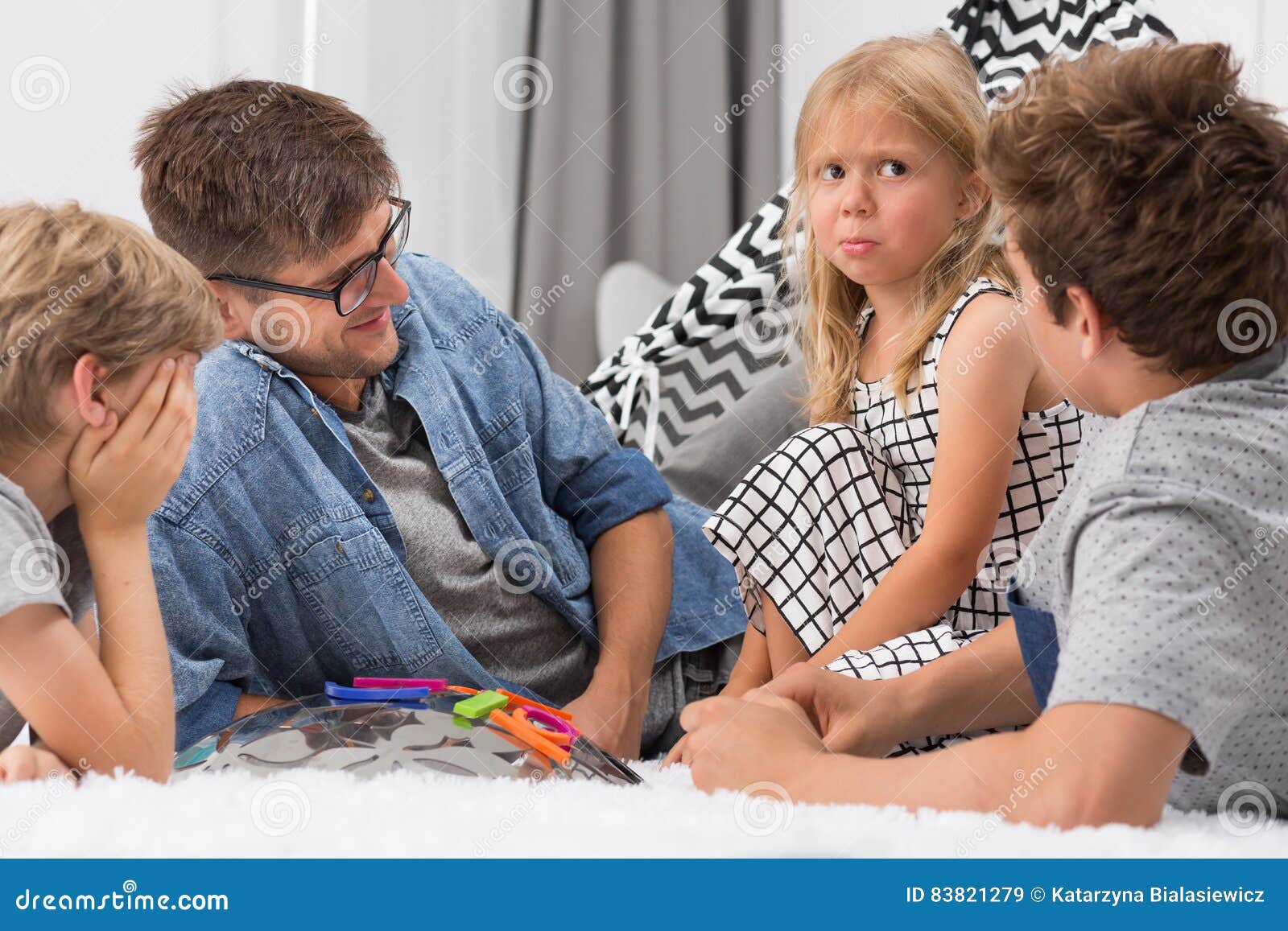 Dad Spending Time with Children Stock Image - Image of family, indoors ...