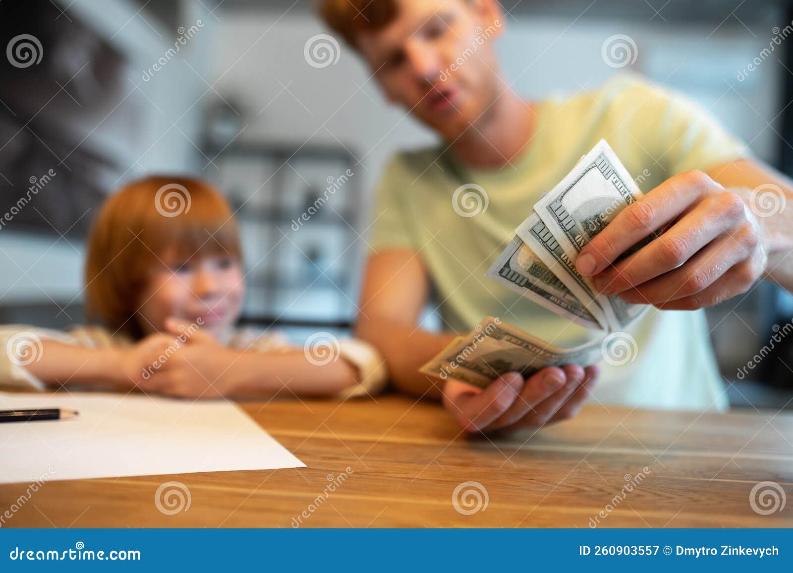 Dad Teaching His Little Son the Financial Basics Stock Image - Image of ...