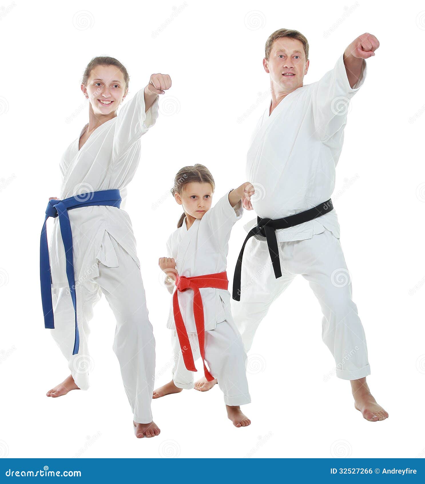 Dad and Two Daughters in a Kimono Hitting Arm Stock Photo - Image of ...